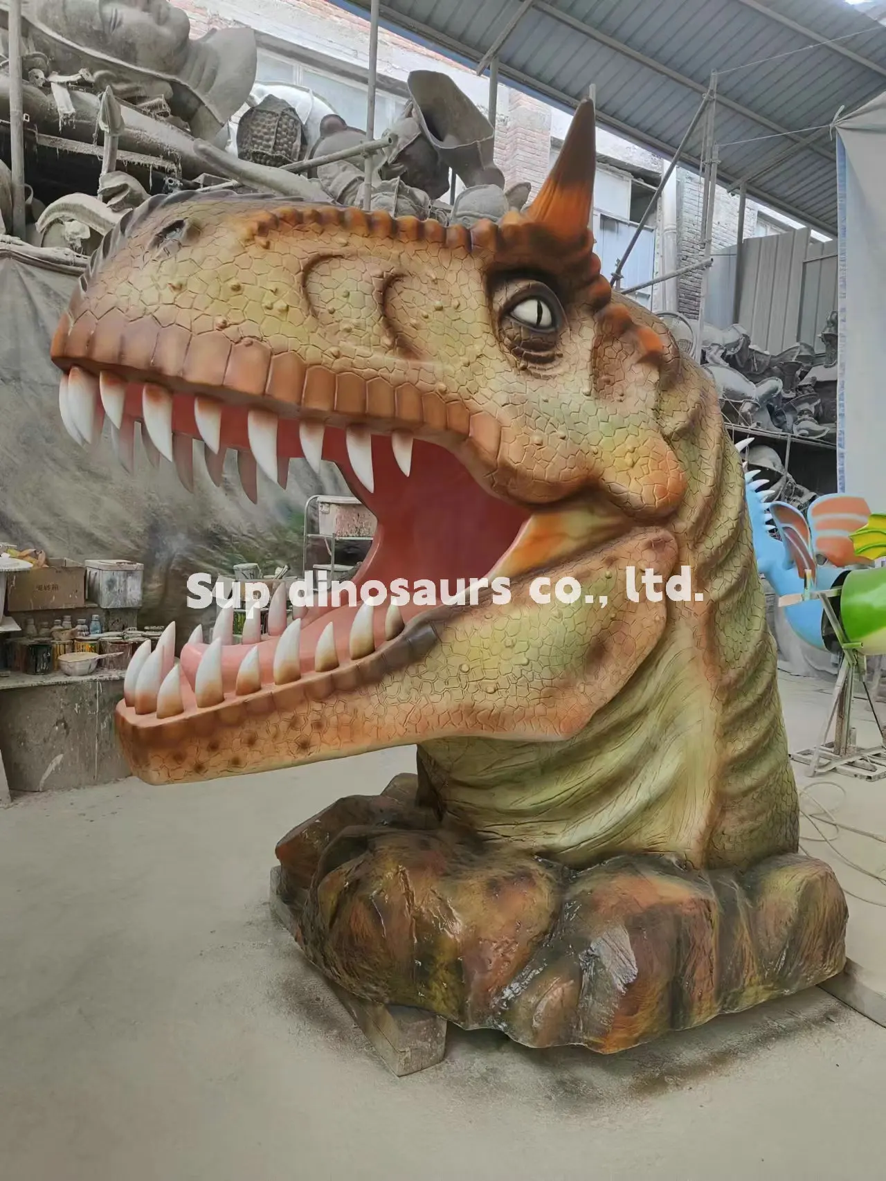 Dinosaur Playground Exhibition Interactive Fiberglass 3d Dinosaur Head ...