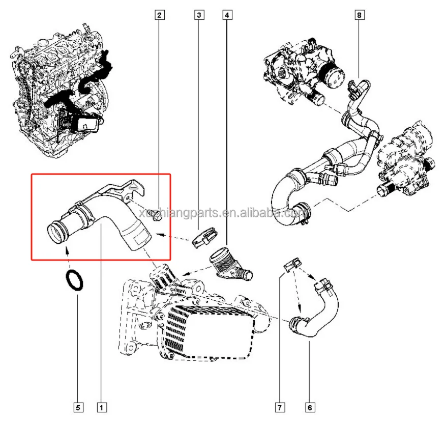 Auto Parts New Water Pump Pipe 8200808627 for Renault Master Iii 2.3 Dci