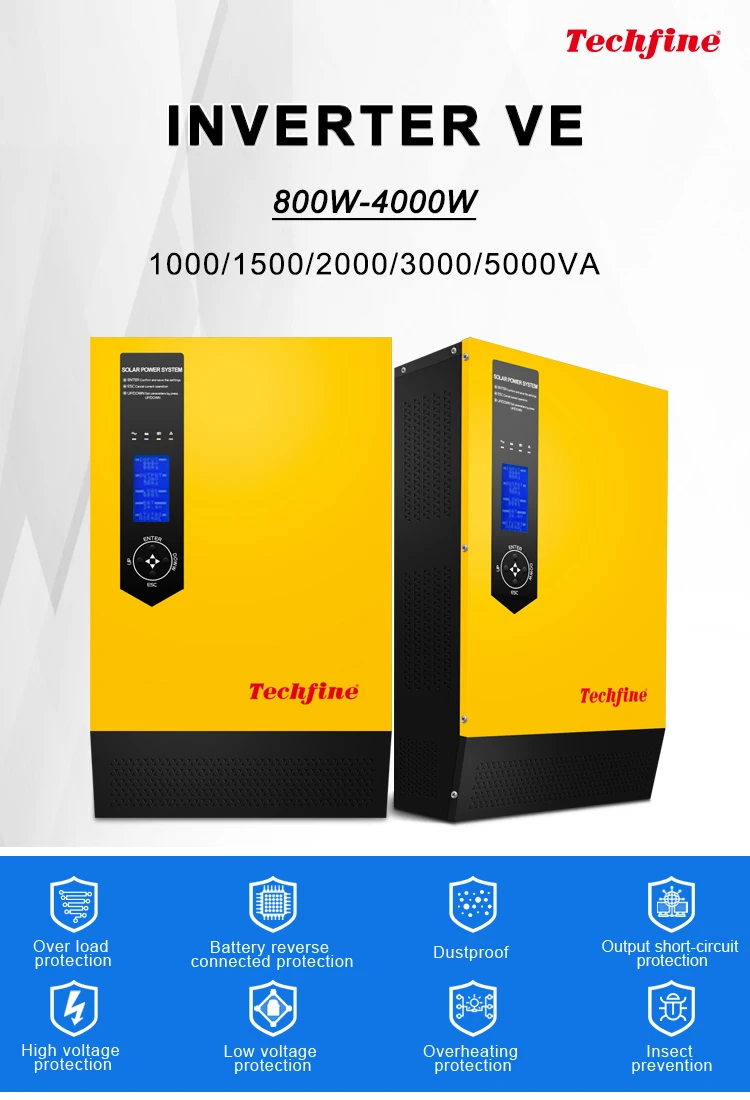Techfine 1kva 2kva 3kva 5kva 8kva 10kva 12/24/48vdc Hybrid Solar ...
