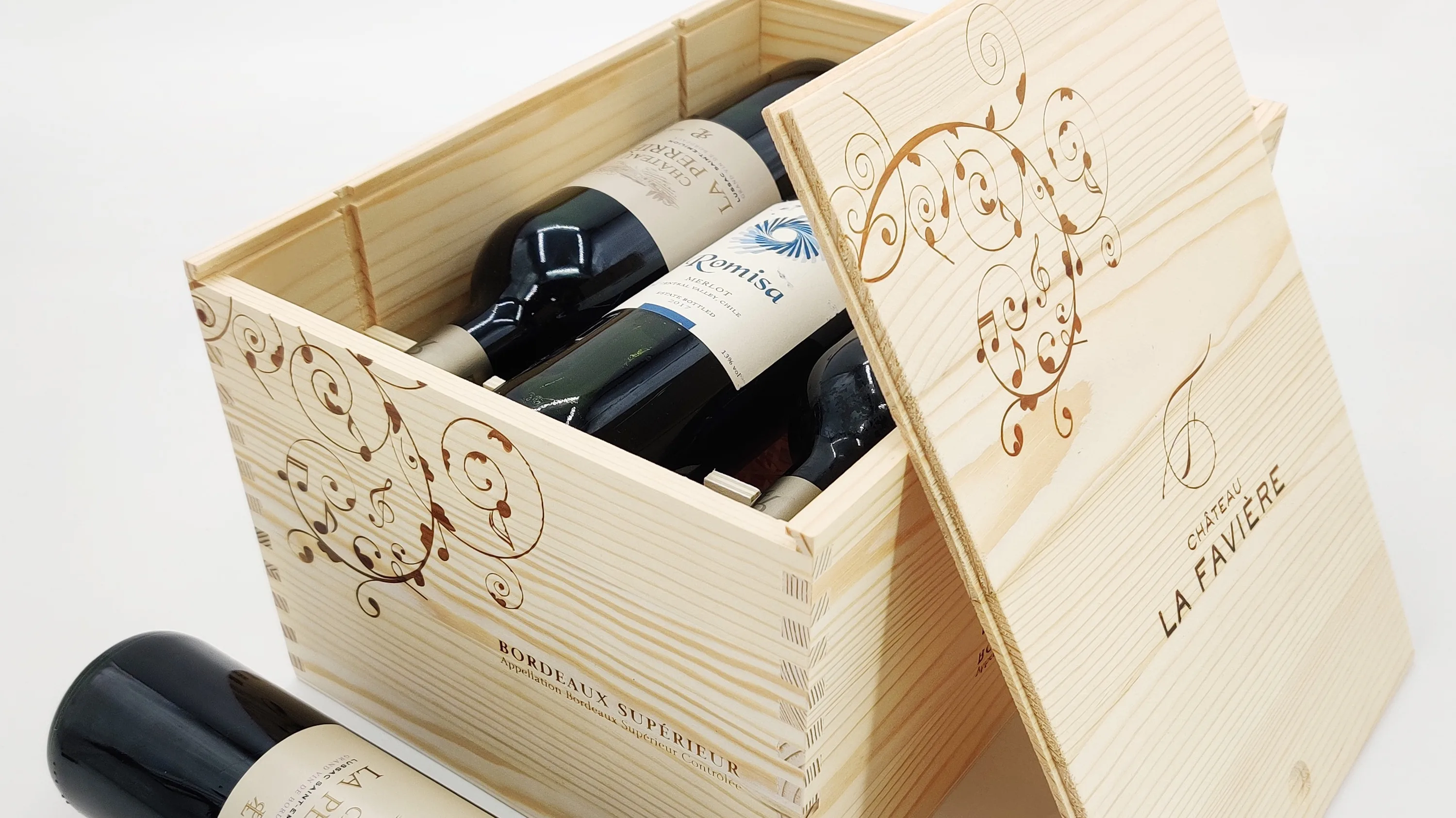 Natural Pine Wood Sliding Lid Box Hot Stamp Logo 6 Bottles Wine Box ...