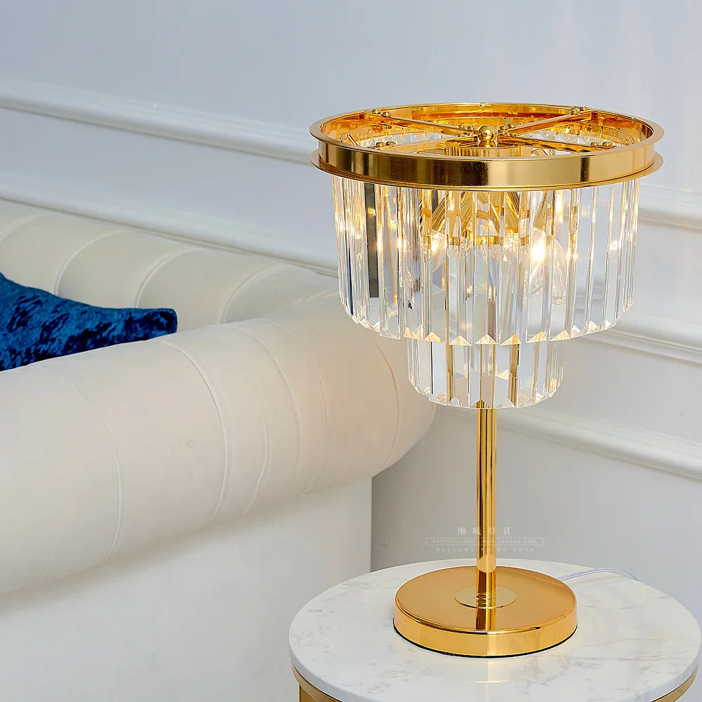 Modern Led Metal Lamp Crystal Shade Bedroom Bedside Table Lamp For The ...