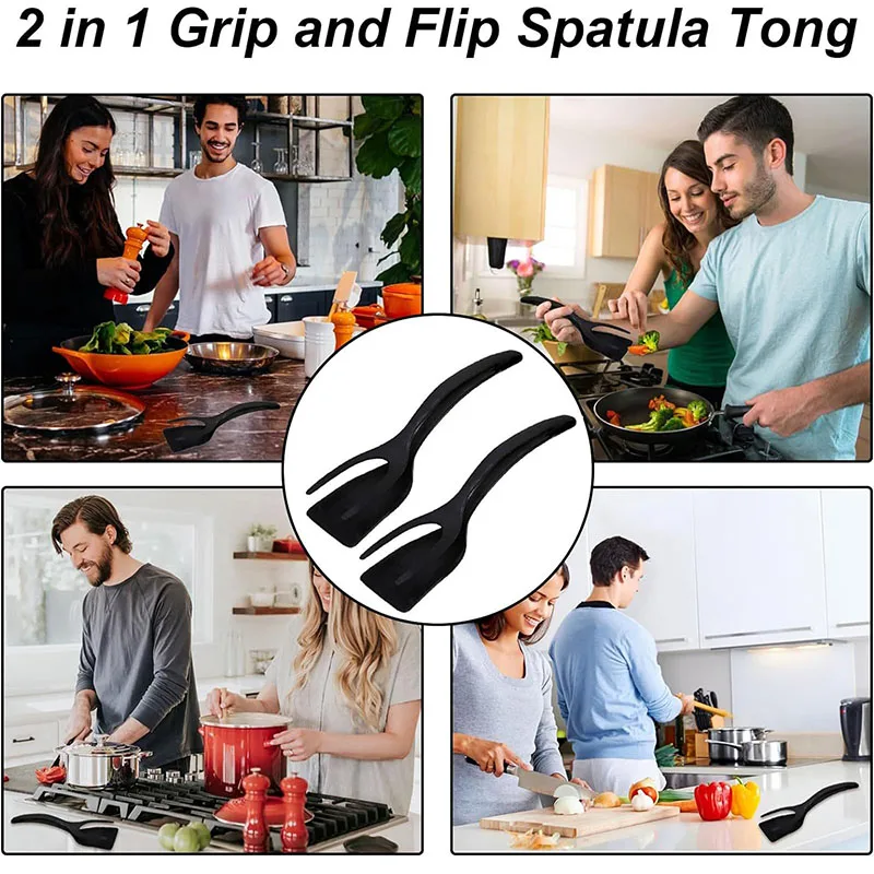 Non-stick 2 in 1 Grip and Flip Spatula Tongs for Cooking