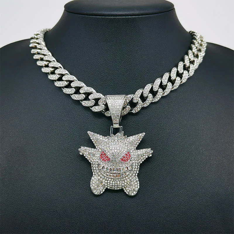 Gengar Hip Hop Cuban Link Chain Necklace - Gold Plated Silver Pendant ...