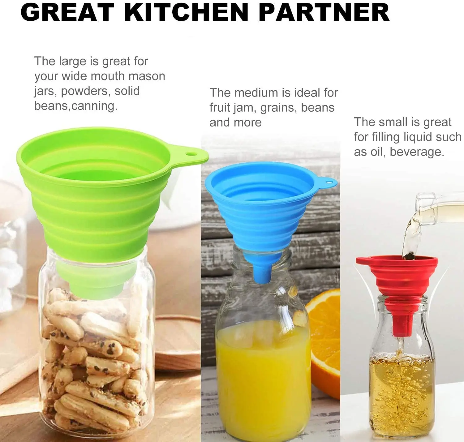 Etirps Silicone Collapsible Funnels - Efficient Liquid Transfer