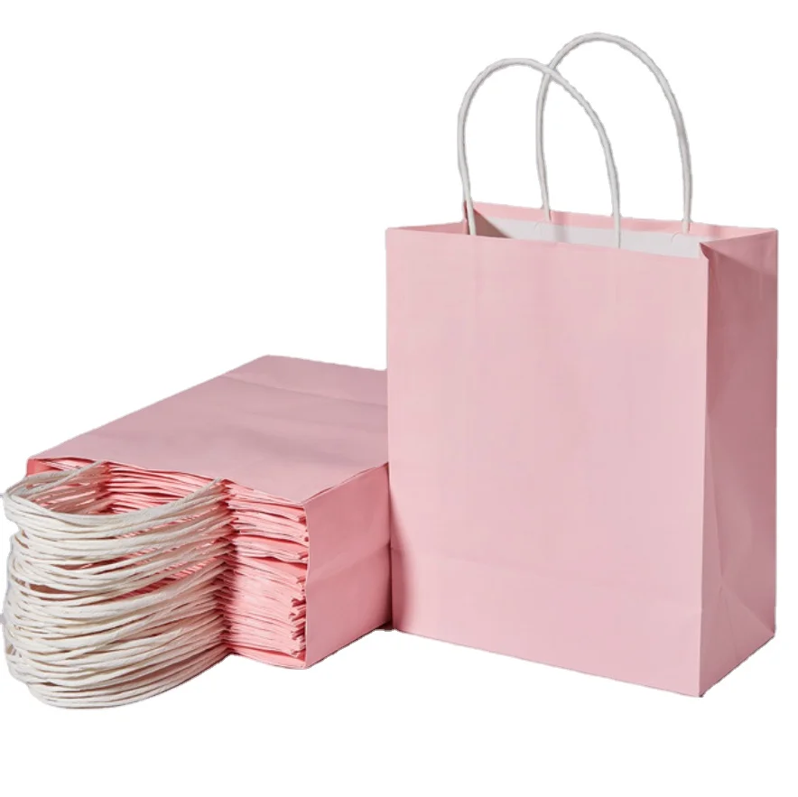 Customizable Logo Pink Kraft Paper Bags for Gift & Craft