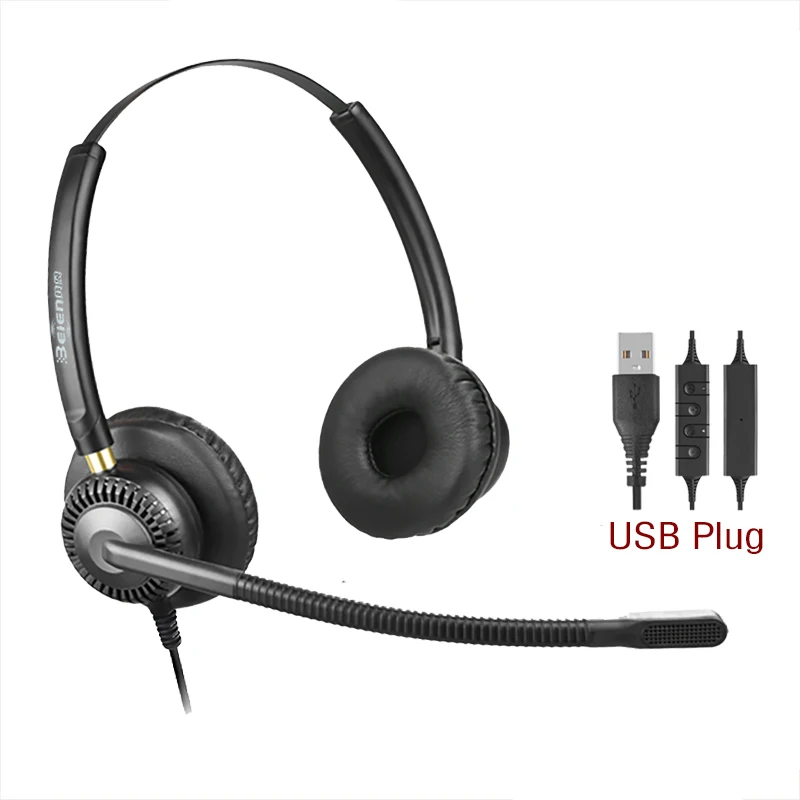Call Center Headset With Noise Canceling Microphone, Duo Telephone ...
