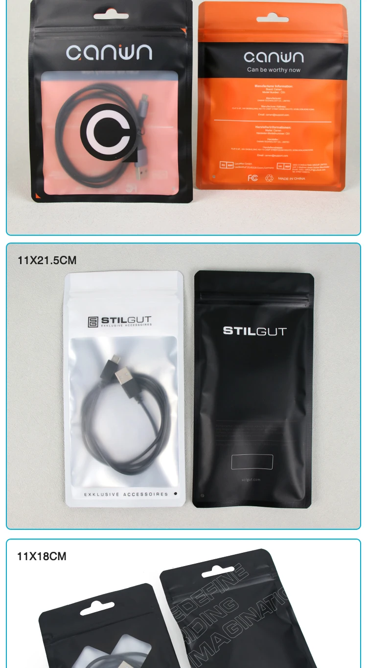 Custom Printed Luxury Zipper Bags Accessories Packaging Charger Cables ...