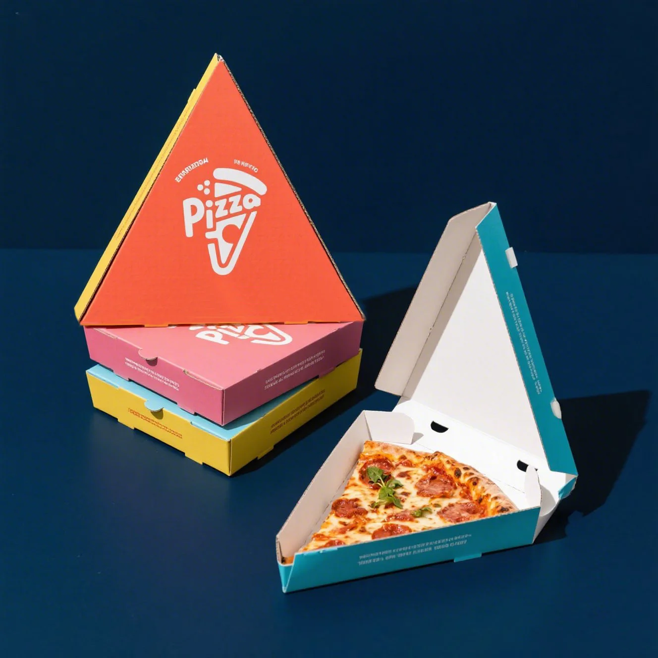 Custom Printed Triangle Cake and Chips Fast Food Takeaway Pizza Box ...