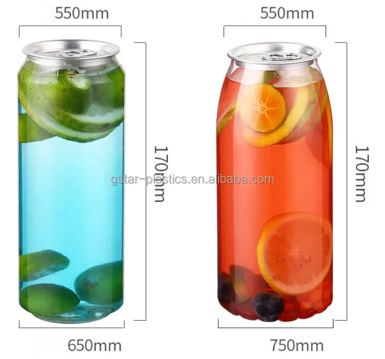 500ml 650ml Pet Cans Bottle For Beverage Juice / 16oz 22oz Transparent Pet Cans For Smoothie ...