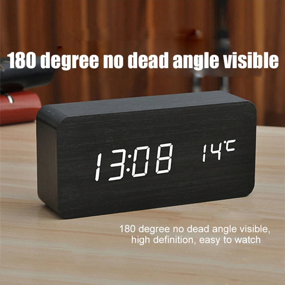 Usb Clocks Led Wooden Alarm Clock Watch Table Voice Control Digital ...