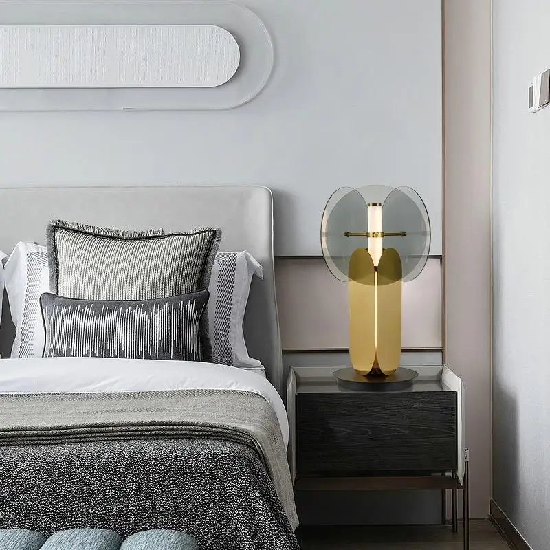 Fashion Modern Smoky Glass Reading Table Lamps Gold Metal Led ...