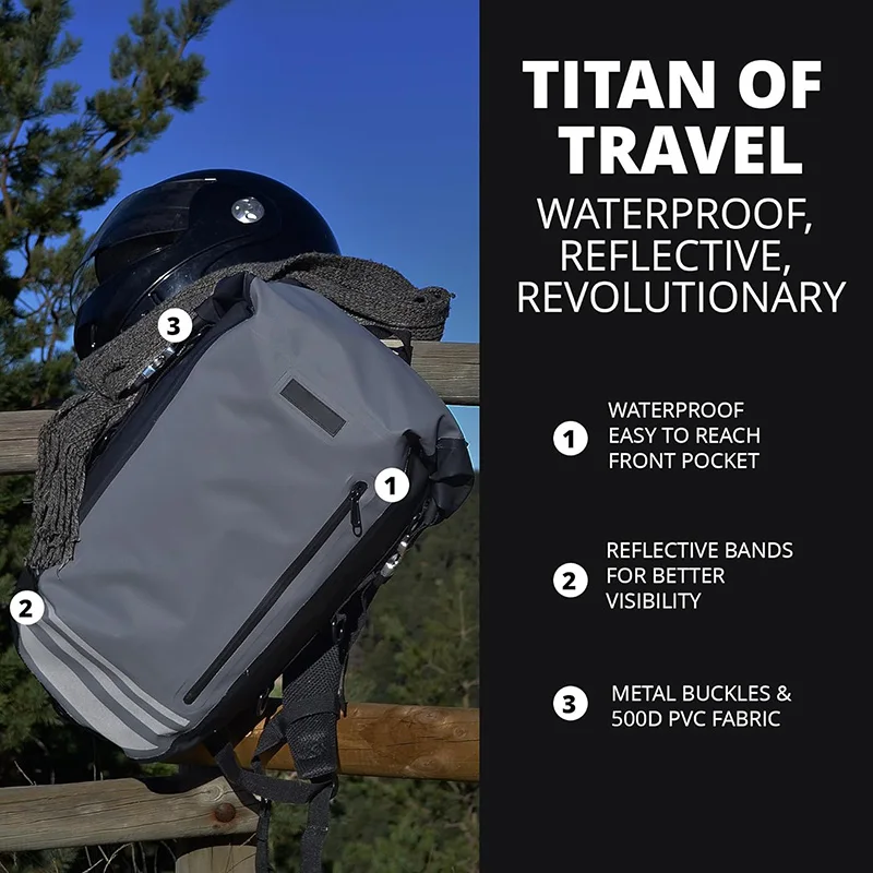 30L Rolltop Backpack - 100% Waterproof Motorcycle Backpack