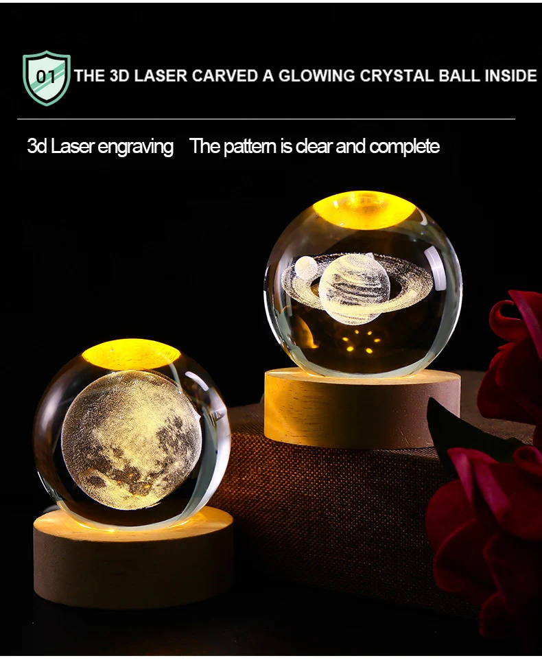 Crystal Solar System Sphere - Elegant 3D Laser Engraved Gift