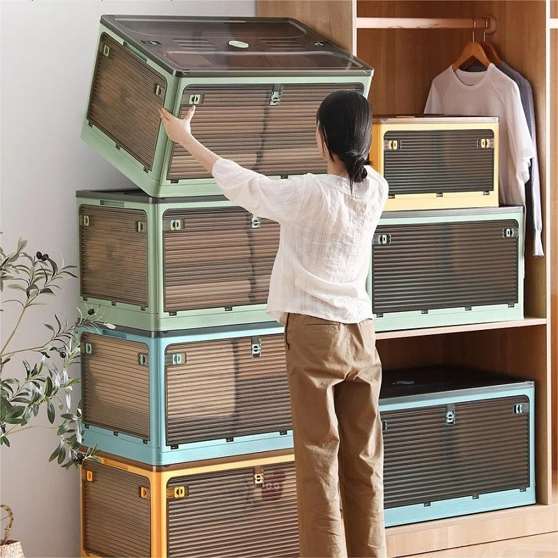 Large Capacity Lid Storage Box Clothes Quilt Collapsible Plastic ...