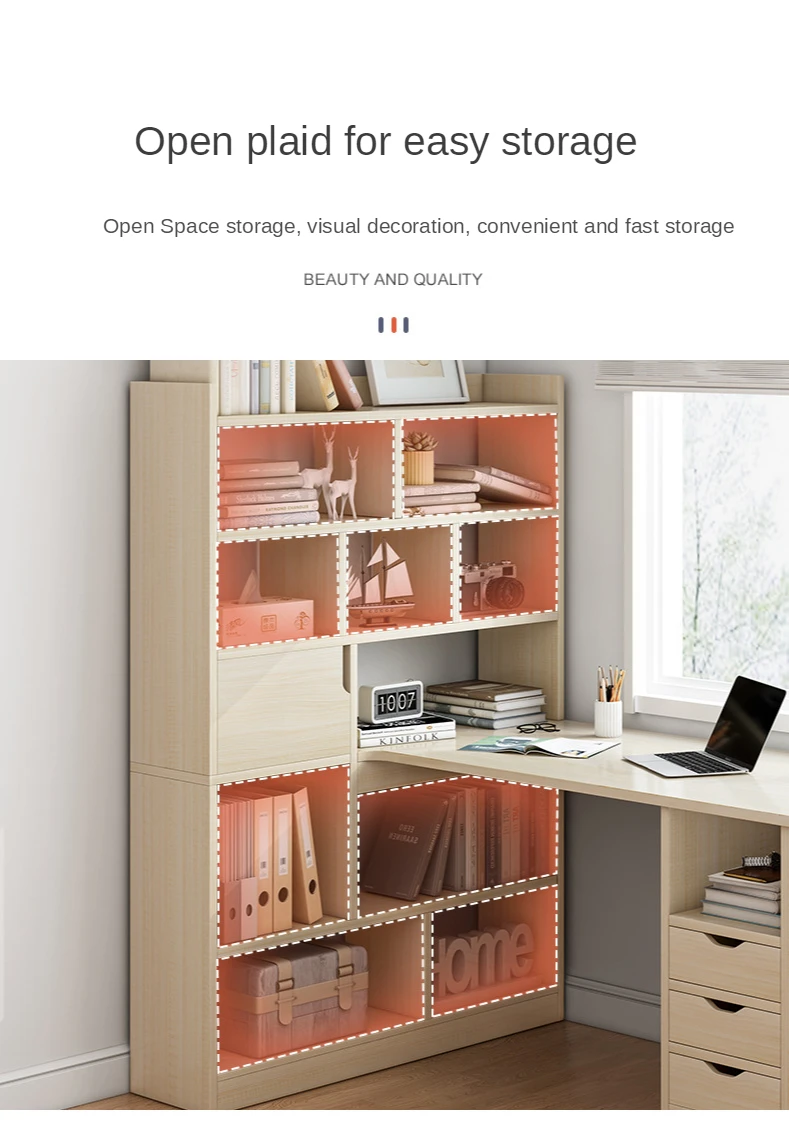 Modern Escritorio Wooden Corner Desk Bookcase Combination