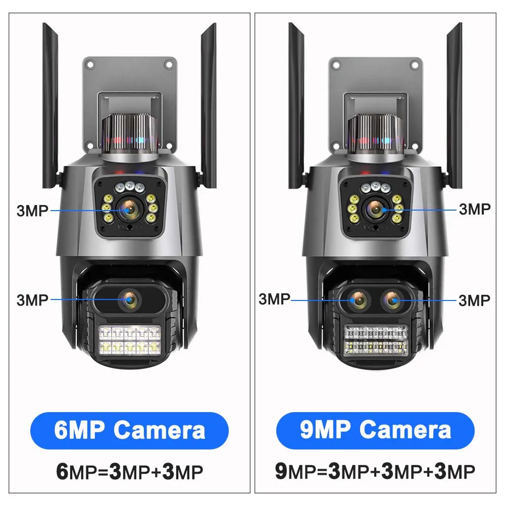 9MP 4K Three Lens Dual Screen IP CCTV Camera - Outdoor Security