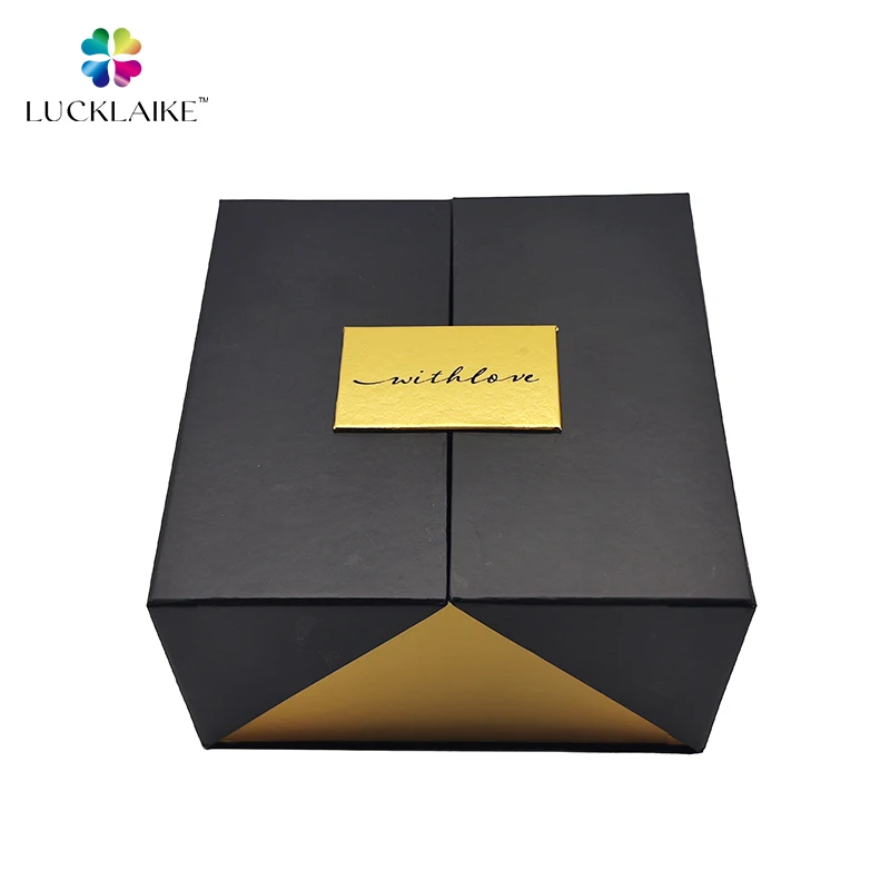 Customised Luxury Magnet Cardboard Paper Present Gift Black Gold Double ...