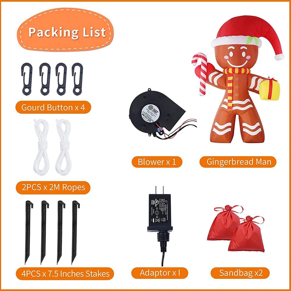 Christmas Inflatable Led Lighted Gingerbread Man Blow Up Xmas Party