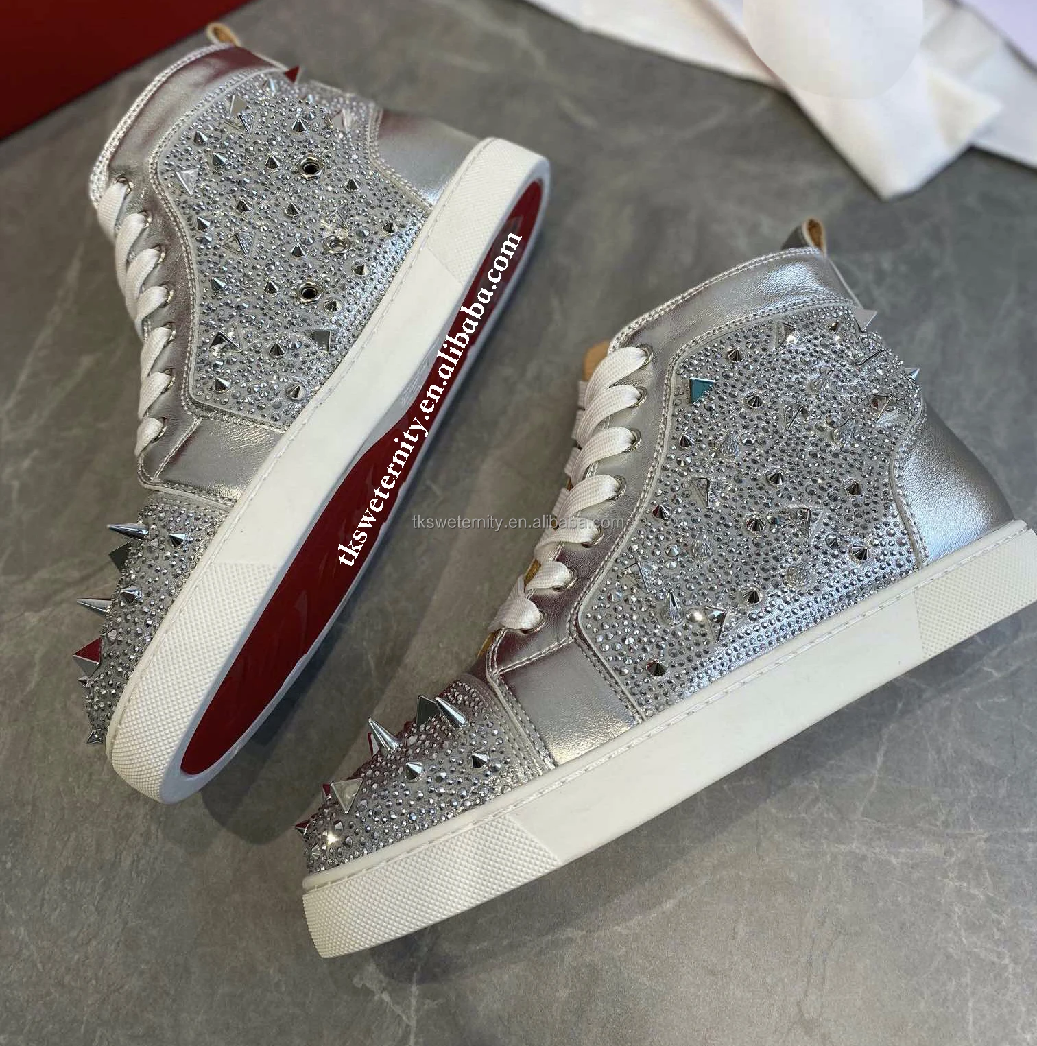 Calfskin Genuine Leather Top Quality Luxury Red Bottom Shoes Rivets ...