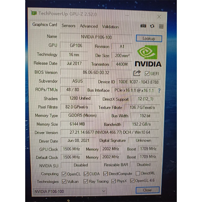 Colorful P106-100 6gb Used Graphics Card P 106 6g Computer Graphic 90 ...