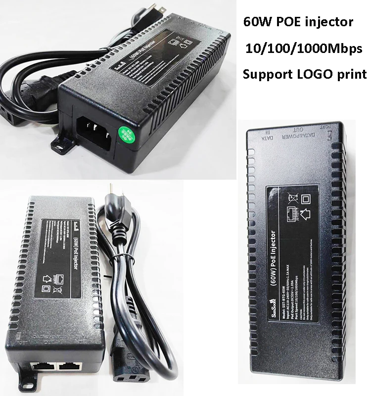 Sunsoont PoE Injector POE DC Output 52V 30W 60W PoE Injector Gigabit ...