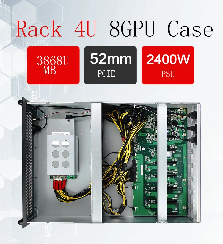 4U Rackmount 8 GPU Server Rig with 3865U MB & 2000W PSU