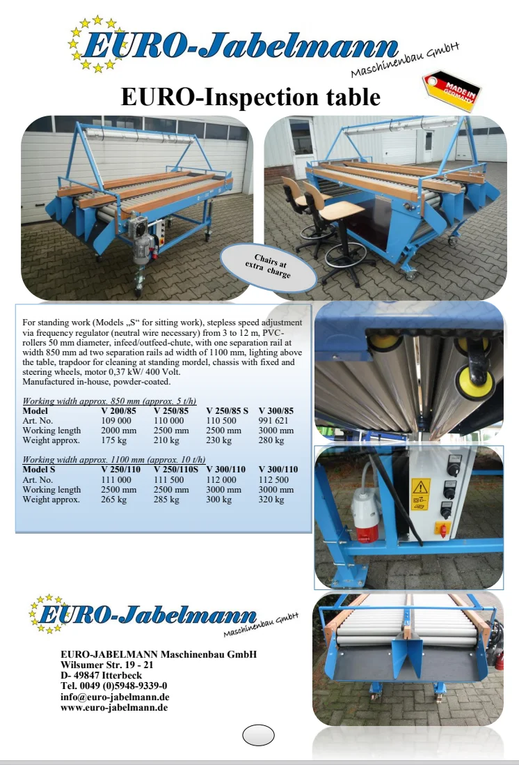 Euro-jabelmann Potato Inspection Table V 250/110 S Auto Multi-items ...
