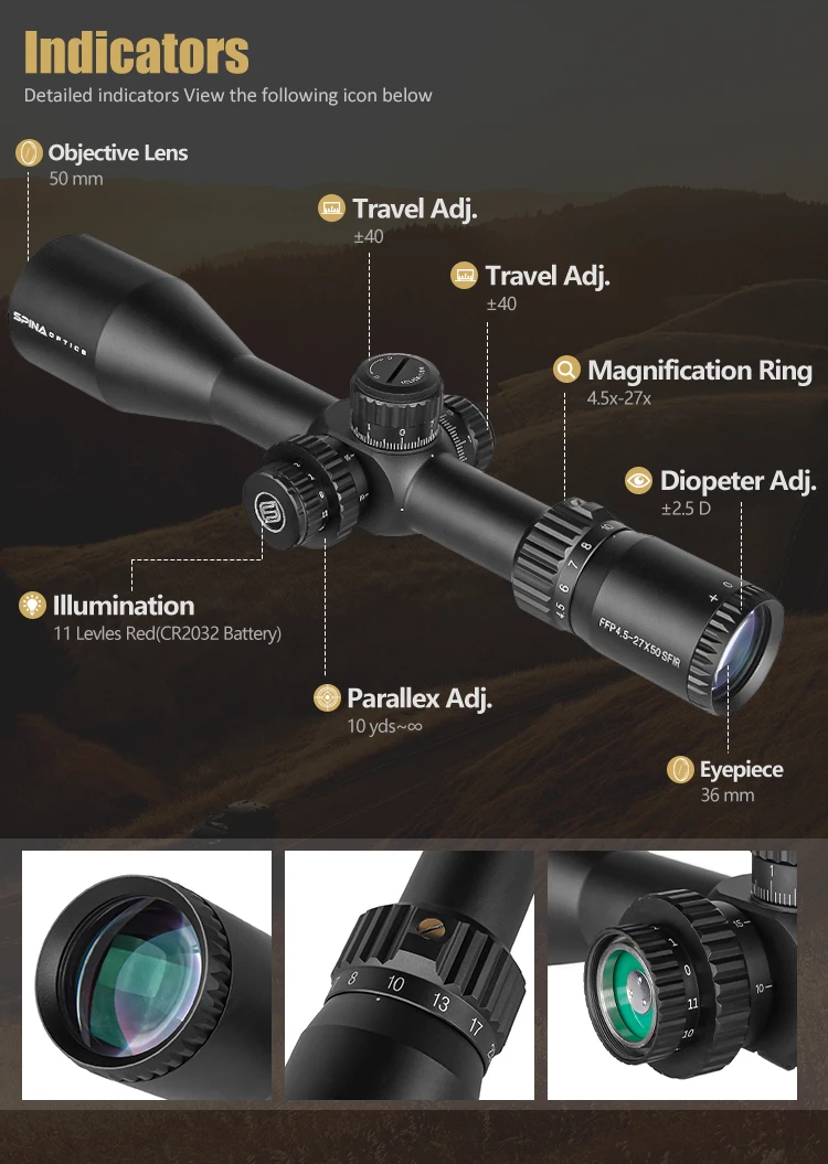 SPINA Optics FFP 4.5-27x50 Tactical Scope - Red Illuminated Hunting ...