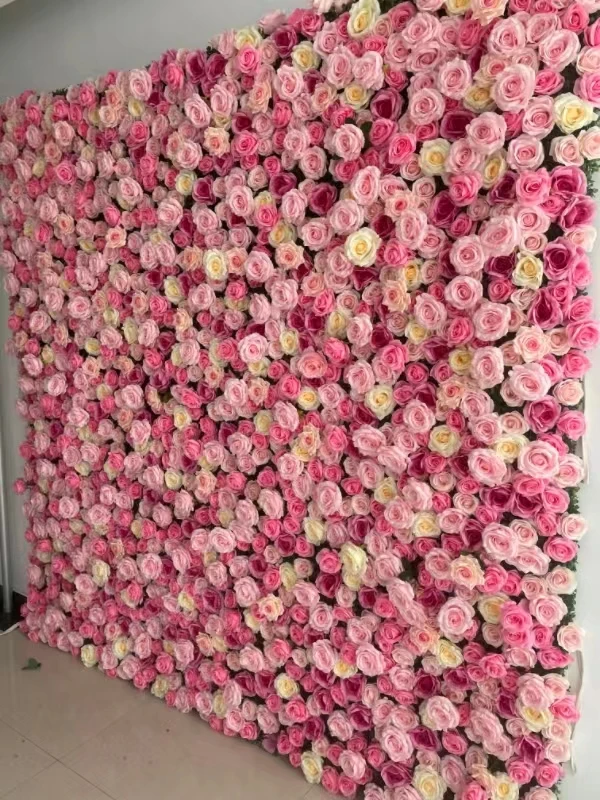 Silk Pink Rose Decor Backdrop Artificial Flowers Wall Backdrop Wedding ...