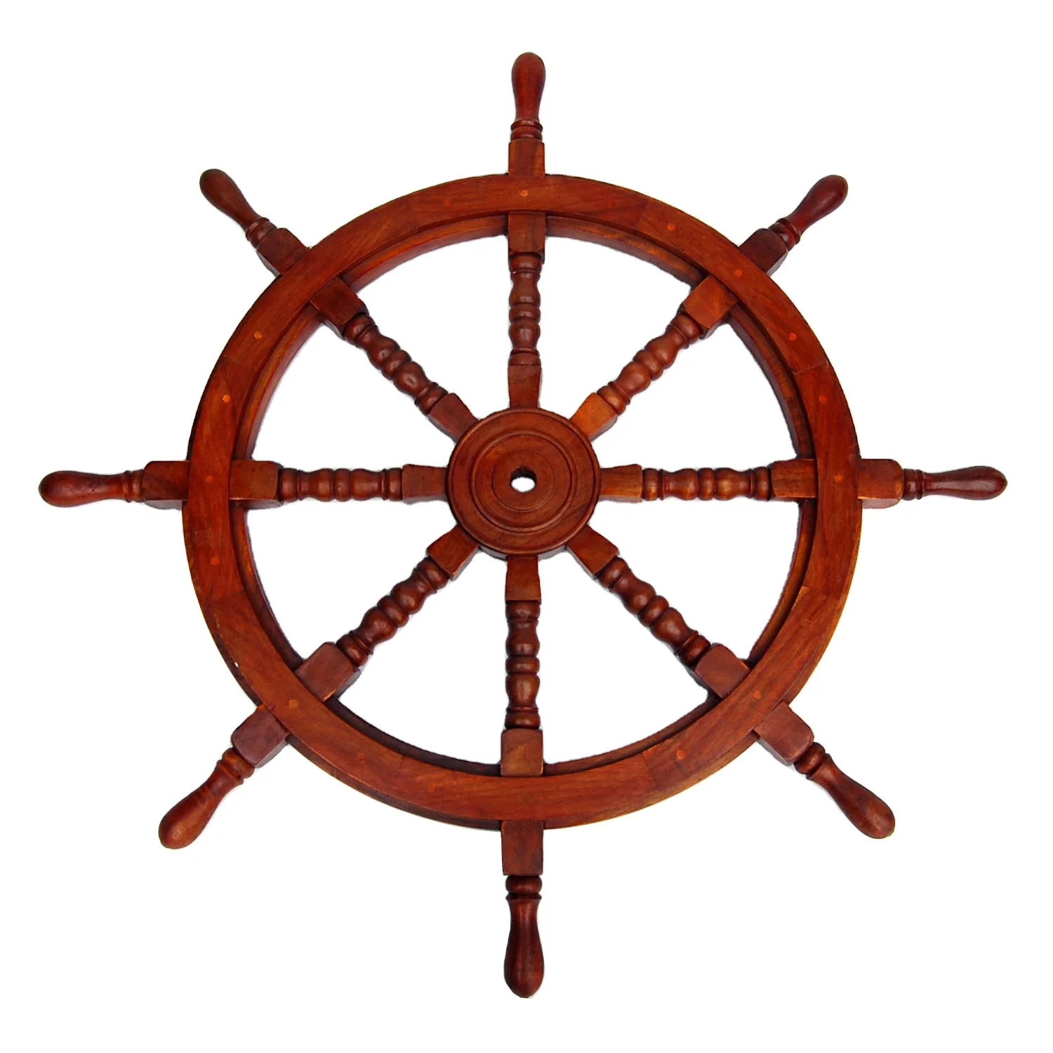 36" Handmade Sheesham Wooden Ship Wheel With Strong Brass Hub And House ...
