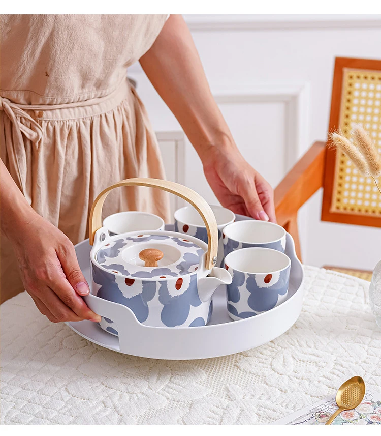 Modern Floral Teapot With Infuser And Tea Cup Set Ceramic Tea Set With ...