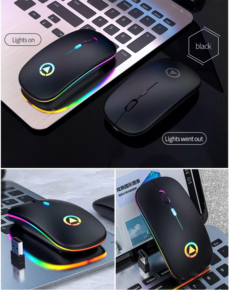 A2 RGB Wireless Ergonomic Mouse - Rechargeable, Silent & Backlit USB ...