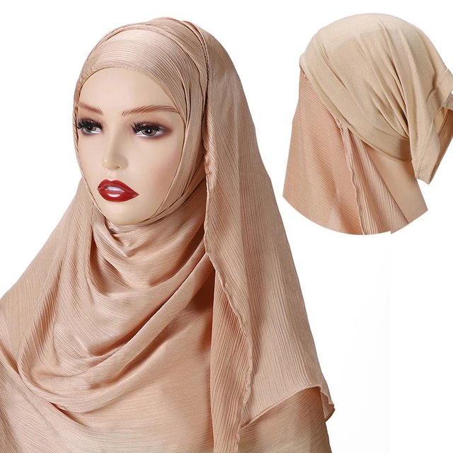Satin Crinkled Hijab - Instant Hijab with Jersey Tubes