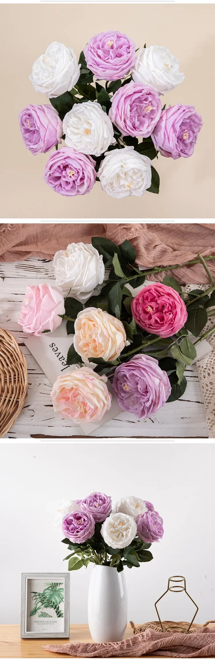 44cm Real Touch Feel Glued Moisturizing Rose Flowers Artificial Silk ...