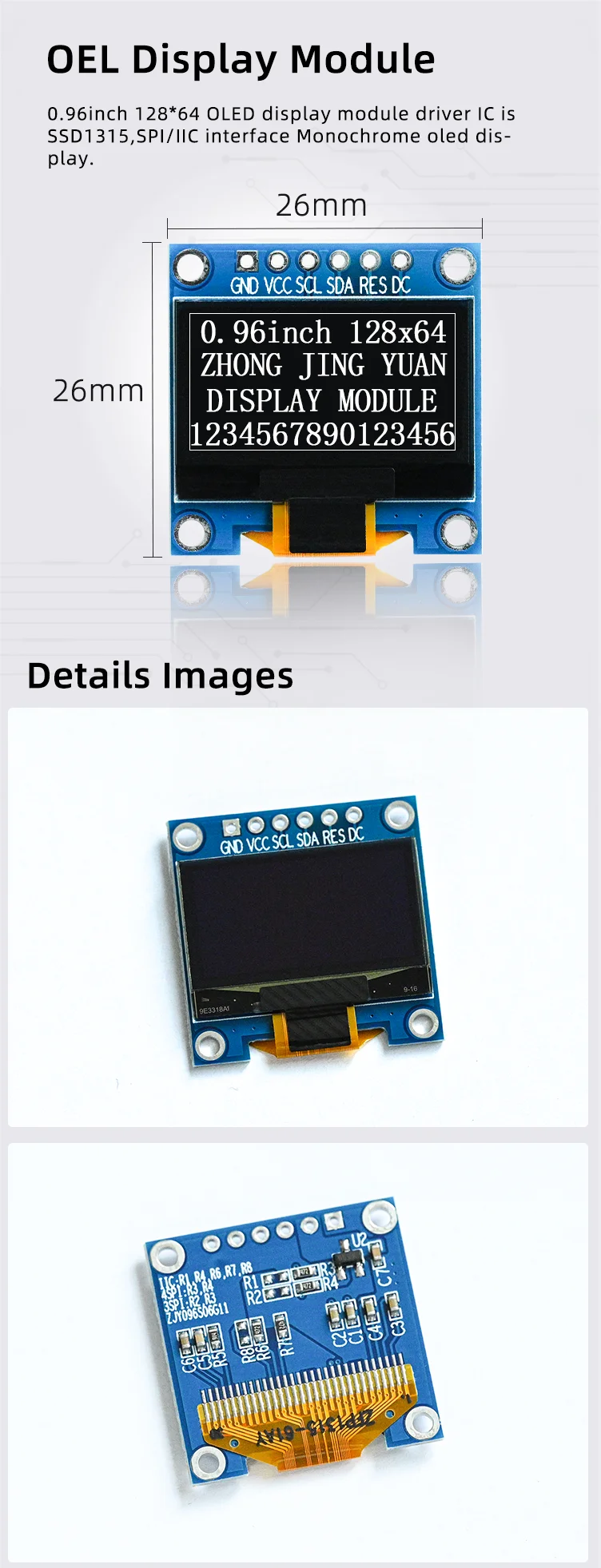 0.96 Inch Oled Display Module 128x64 Driver Ic Is Ssd1315 Spi/iic ...