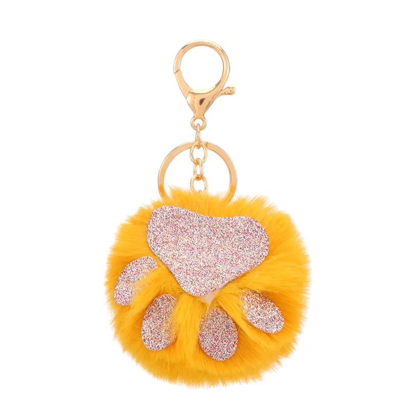 Cute Faux Fur Pom Pom Fluffy Plush Pendant Keychain Car Bag Keyring Cat ...