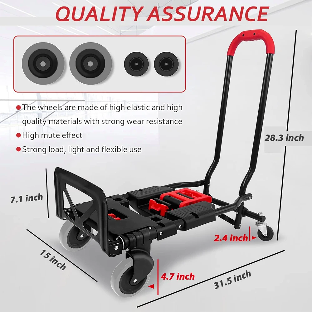 Folding Hand Truck Portable Dolly Cart With Rubber Wheels And ...