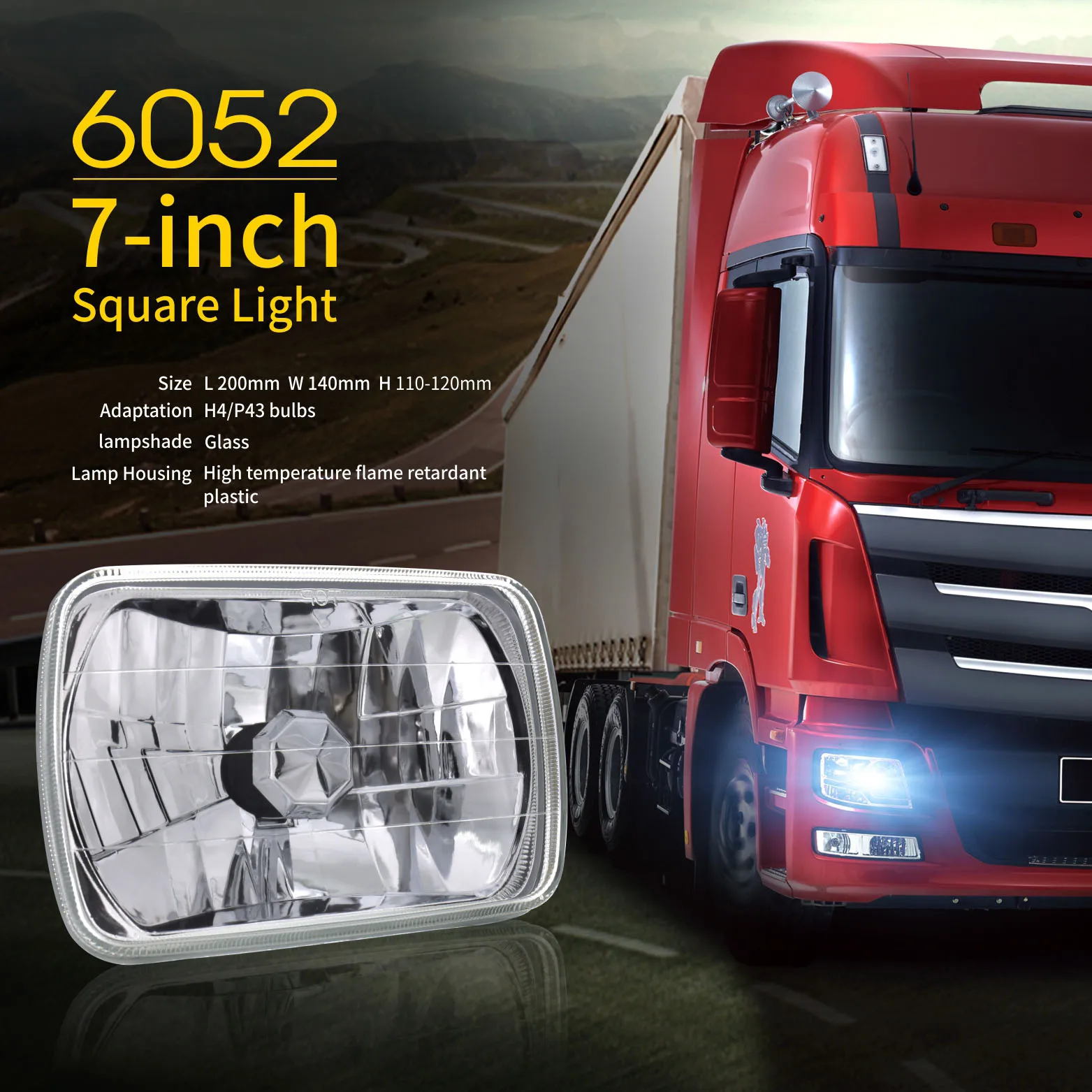 Wholesale 6052 Square Headlights - Cool White, H4/P43