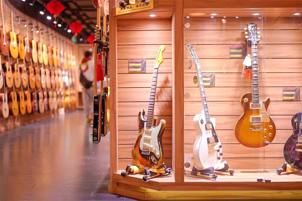 Custom Wooden Guitar Display Cabinet - Large Glass Lockable Wall Shelf ...