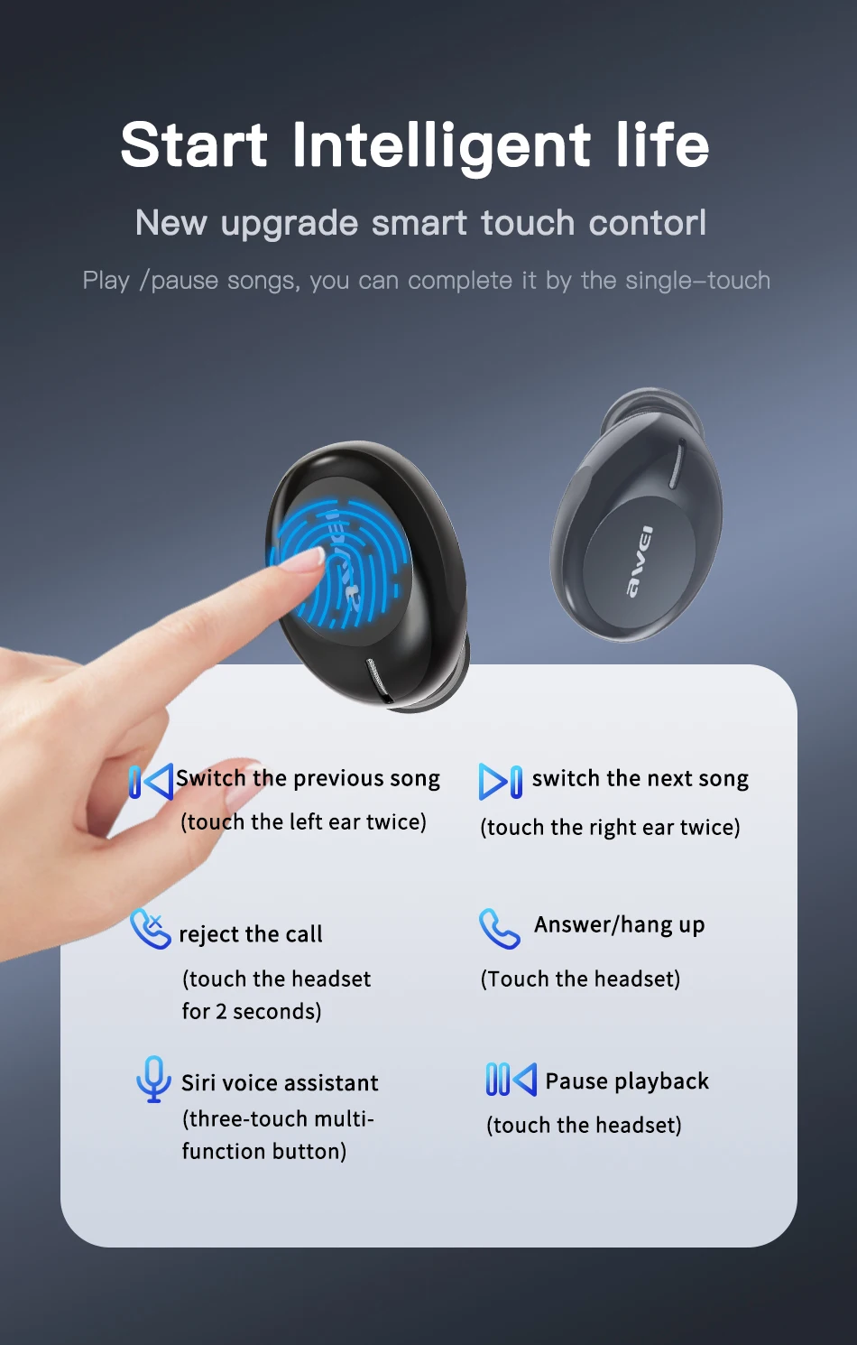 Tws Earphone Awei T20 Wireless Headphones Hifi Stereo Headset Earphones ...