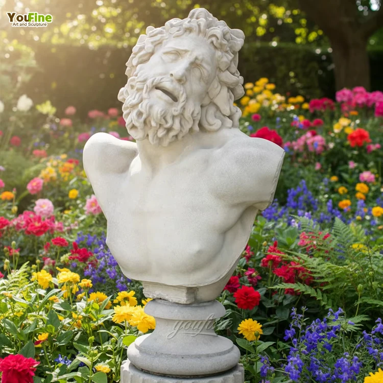 Statue de jardin en marbre grec, buste de Laocoon, portrait en pierre ...