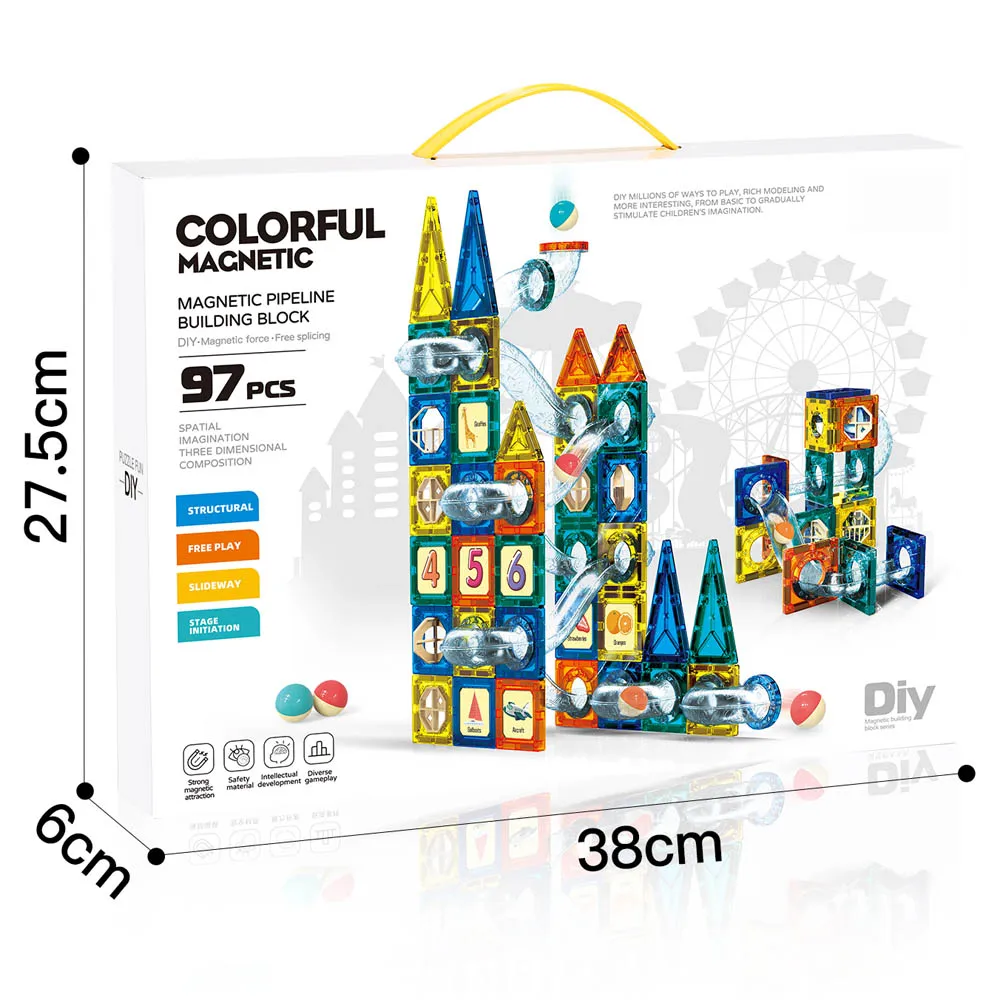 97pcs Diy Assembled Magnetic Building Blocks Track Set Kids Magnetic ...