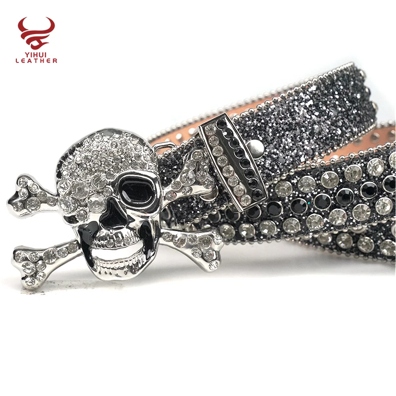 Custom Logo Bling Bling Bb Belt Studded Diamond Pu Leather Strap Black ...