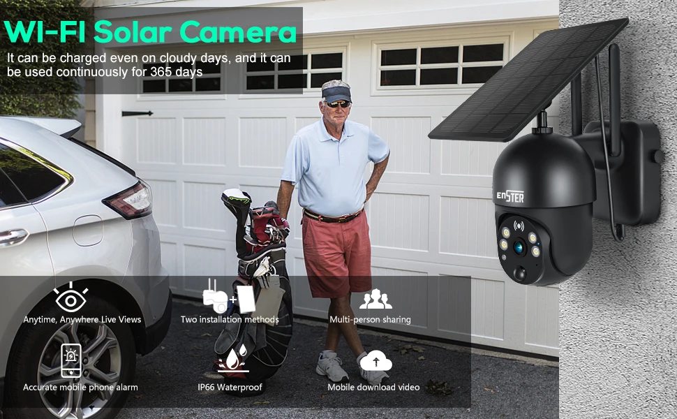 ENSTER Solar PTZ Camera - 360 Degree Home Surveillance
