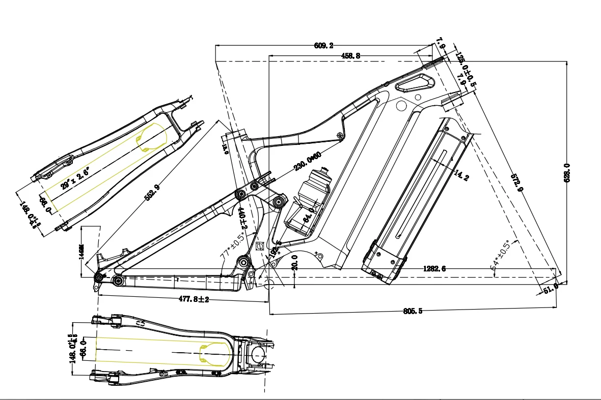 Dengfu E55 Carbon 29er Frame Full Suspension Electric Bike Frame ...
