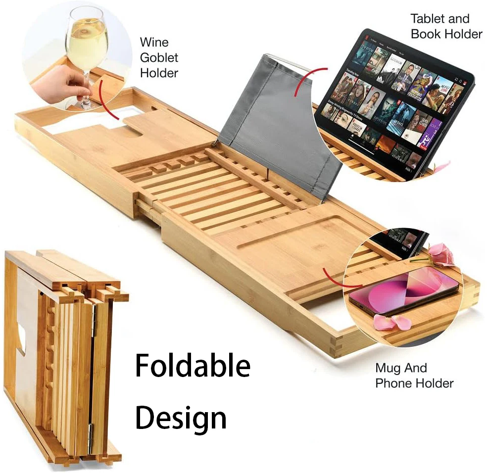 Bamboo Wooden Adjustable Foldable Expandable Folding Bathroom Bathtub ...