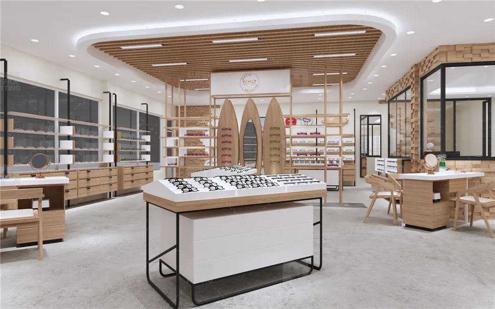 Fashion Optical Shop Interior Design Decoration Custom Wooden Sunglass Wall Display Cabinet ...