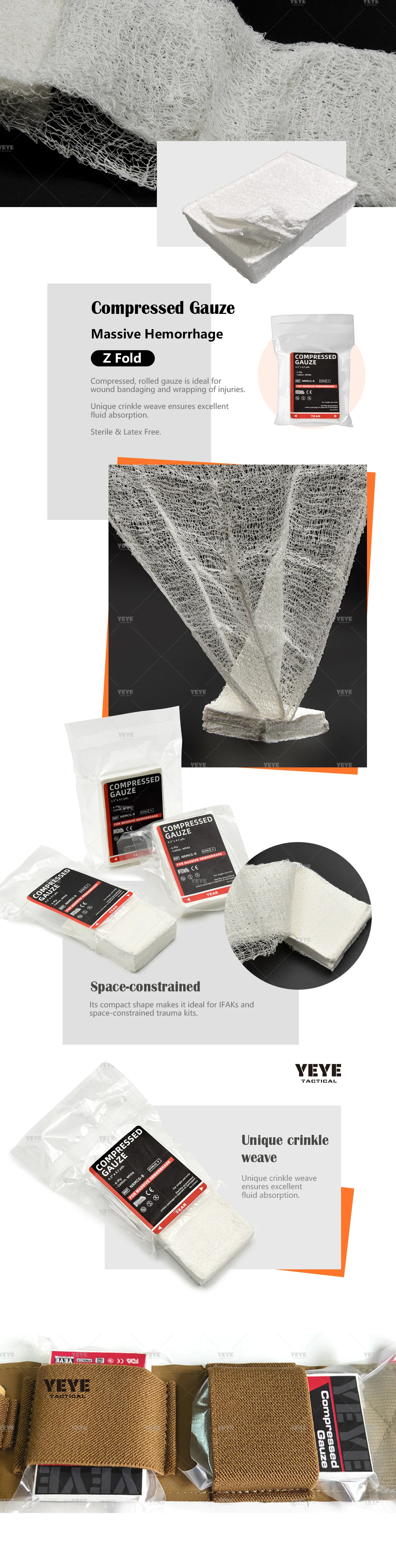 Trauma Wound Mini Packing Medical Emergency Portable Z-fold Compressed ...