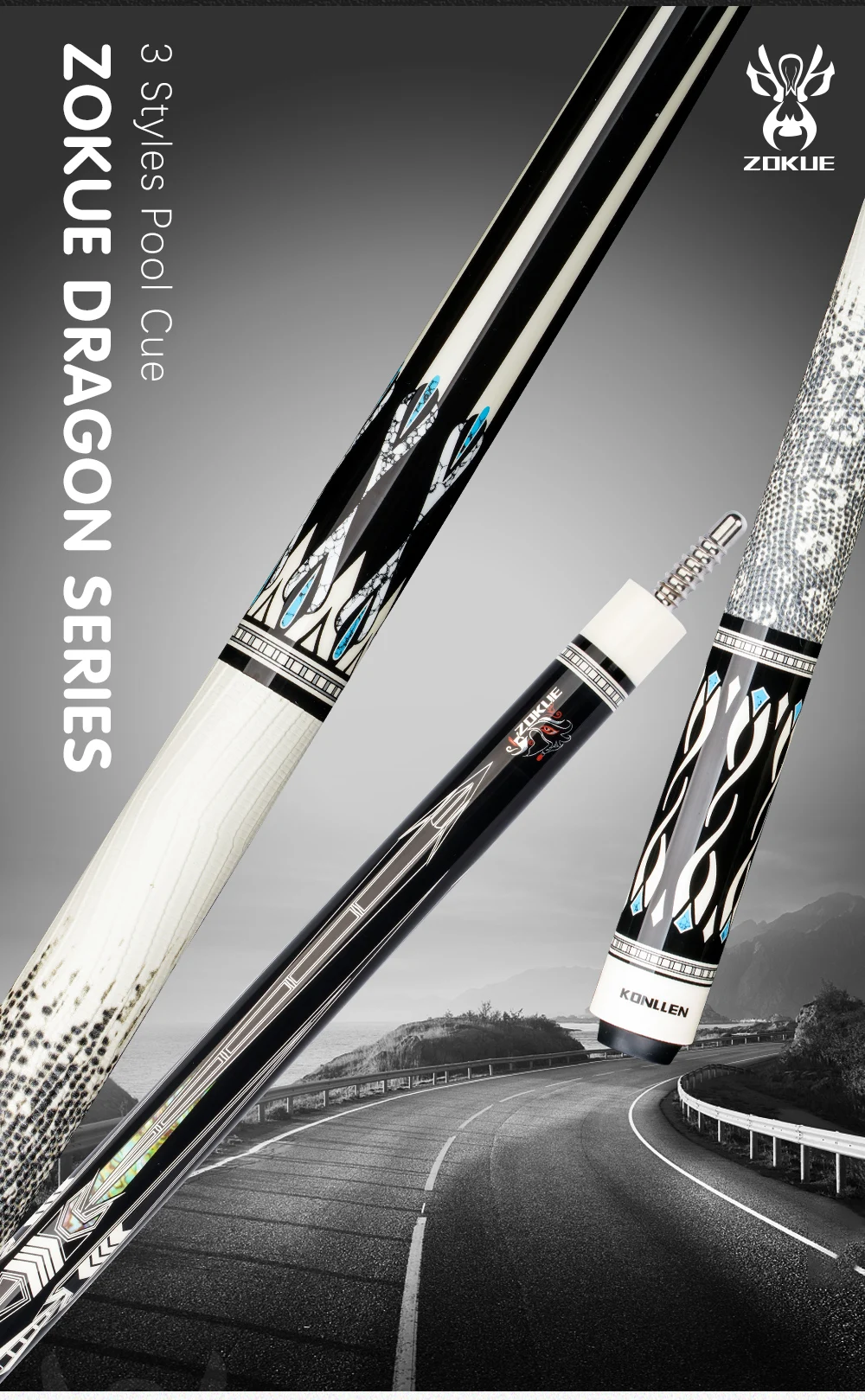 Konllen Pool Cue Stick Tiger Everest 10.5/11.5/12.5mm Tip Leather Grip ...