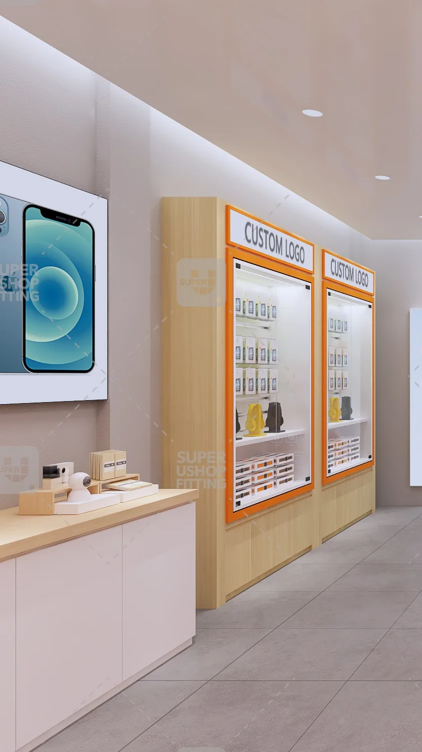 Custom Mobile Phone Shop Design Wooden Display Racks Electronic Store ...